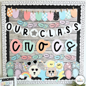 Welcome Back Bulletin Board - Crocs Theme - thestreamlinedclassroom.com